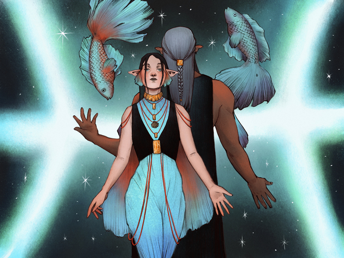 Иллюстрация Pisces в стиле 2d, компьютерная графика