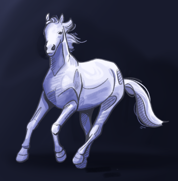 Иллюстрация Лошадь белая в стиле 2d, инфографика (техническая