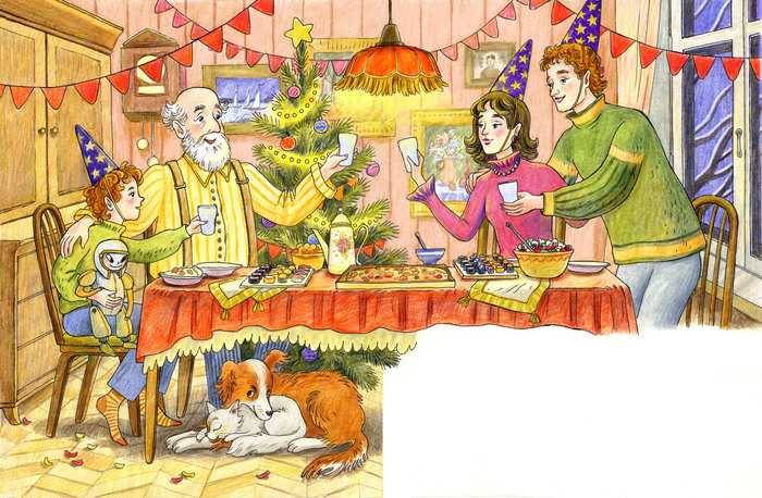 Иллюстрация Новогоднее застолье в стиле детский | Illustrators.ru