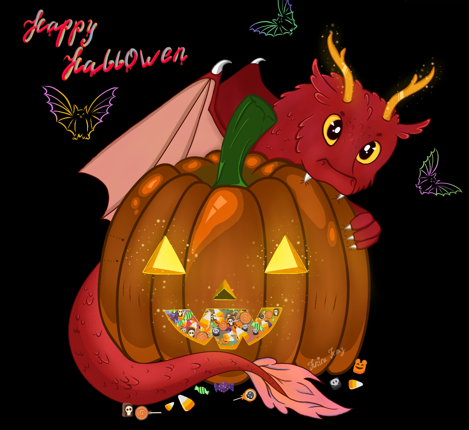 Иллюстрация The dragon guards candy instead of gold🐲🍬 в стиле