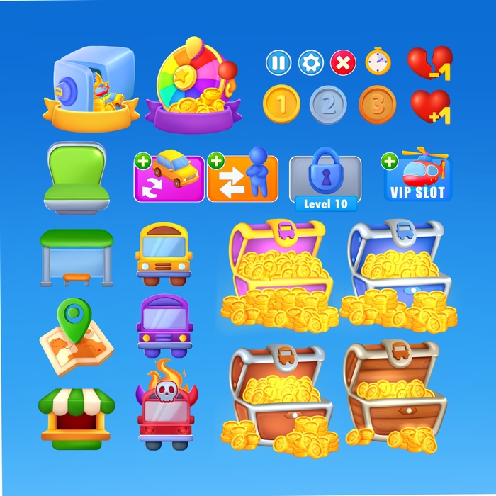 Иллюстрация UI дизайн игры в стиле 2d, game dev, детский