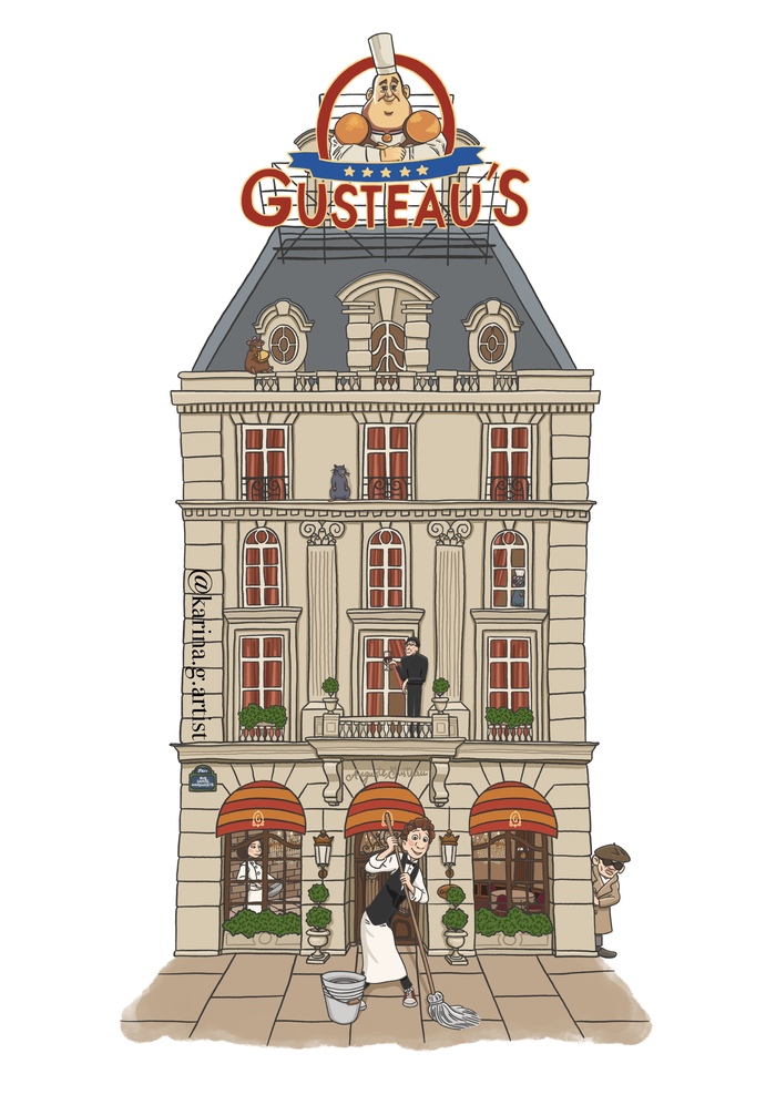 Иллюстрация Gusteau’s ресторан из мультфильма Рататуй в стиле