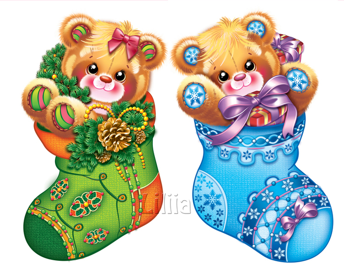 Иллюстрация Новогодние мишки 1 в стиле классика | Illustrators.ru