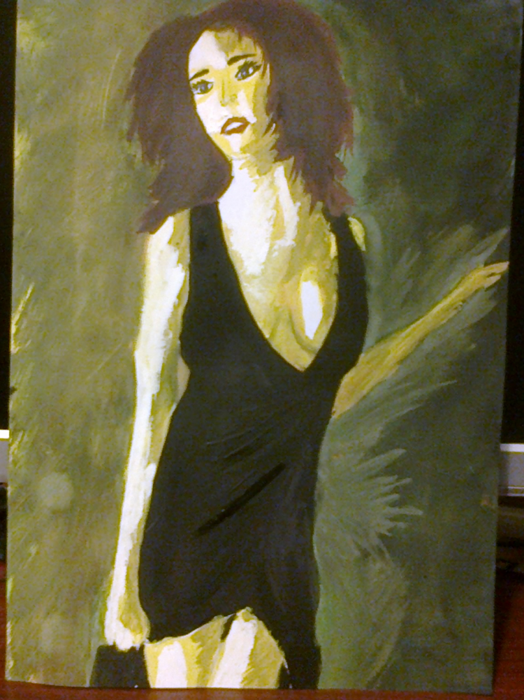 Иллюстрация Девушка в черном платье в стиле живопись