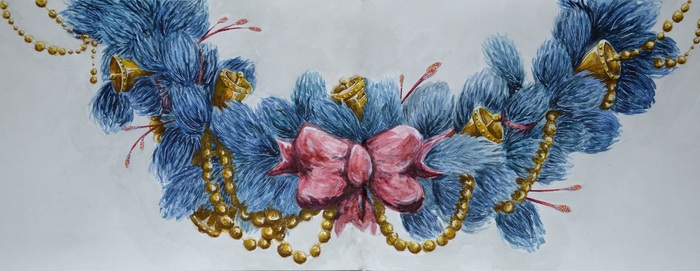 Иллюстрация Новогодний венок в стиле графика | Illustrators.ru