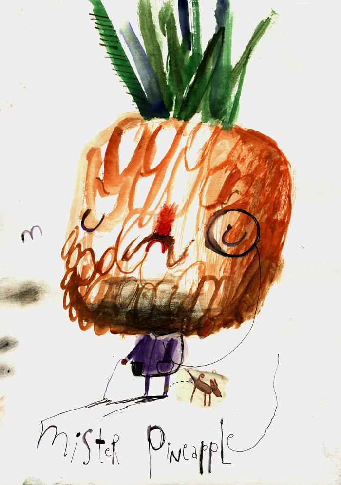 Иллюстрация Mister Pineapple в стиле графика, книжная графика